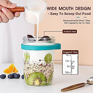 4 Pack Overnight Oats Jars, Overnight Oats Containers with Lids and Spoons, 16 Oz Glass Mason Jars for Overnight Oats Leak Proof Oatmeal Container Great for Cereal, Yogurt, Milk, Salads, Fruit