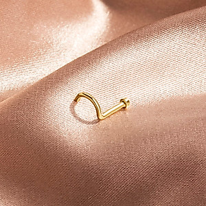 GIORGIA GIBBS 14K Gold Nose Studs for Women L-shaped Nose Rings Studs Piercing Jewelry Curved Hypoallergenic & Stylish Nose Piercing