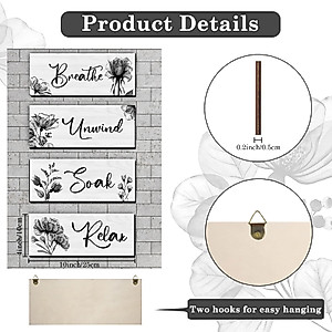 4 Pieces Bathroom Wall Art Rustic Farmhouse Decor Sign Relax Soak Unwind Breathe Wood Hanging Sign for Home Spa Bathroom Laundry Decor