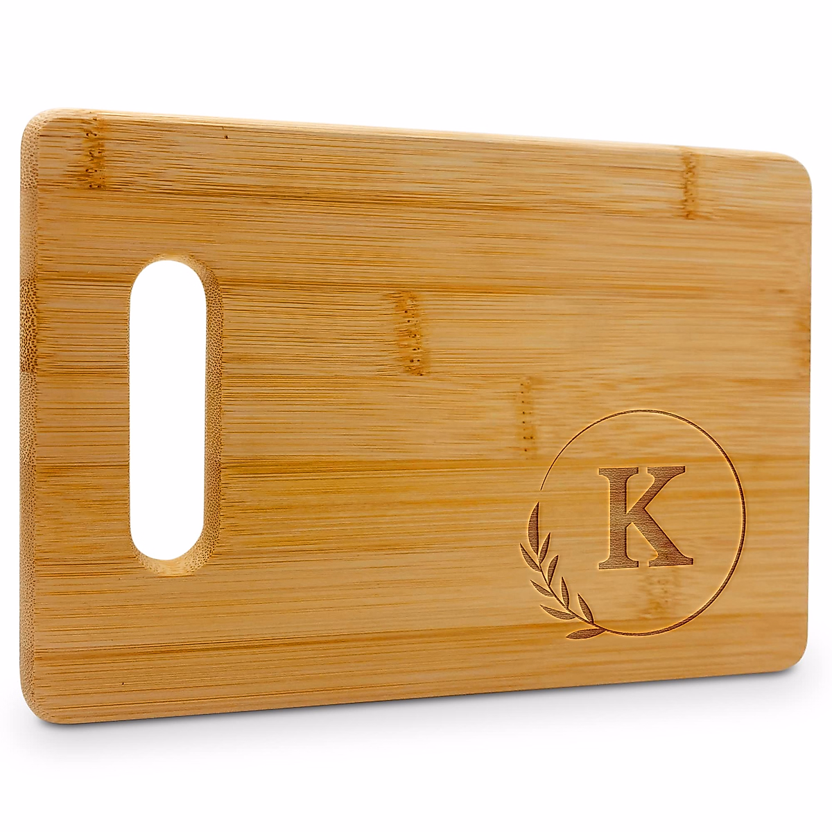 On The Rox Monogrammed Cutting Boards - 9” x 12” A to Z Personalized Engraved Bamboo Board (K) - Large Customized Wood Cutting Board with Initials - Wooden Custom Charcuterie Board Kitchen Gifts