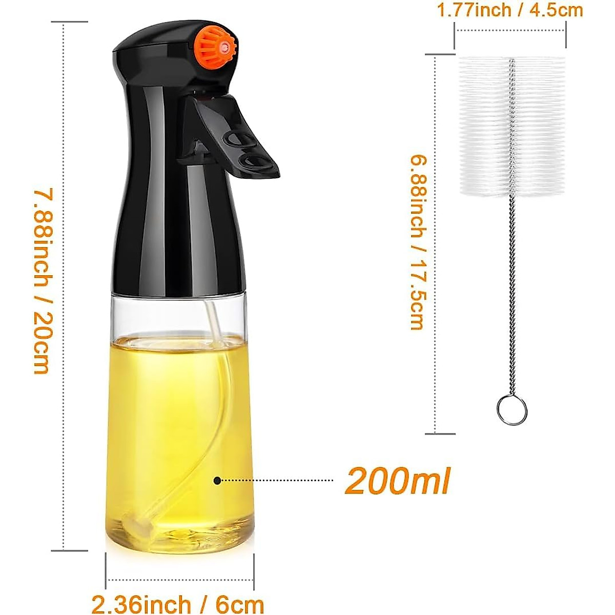 Leaflai Olive Oil Sprayer, 200ml Rotatable Nozzle Olive Oil Spray Bottle for Cooking Premium Oil Mister with Brush Oil Spritzer for Air Fryer, BBQ, Salad, Baking,Grilling Kitchen Gadgets