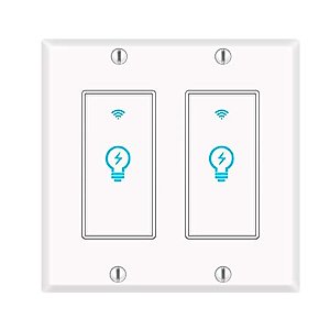 Smart Light Switch, Alexa Smart Double Switch, Smart Light Switch 2 Gang with Timing Schedule and Remote Control, Neutral Wire Needed, Compatible with Alexa and Google Home, Single Pole (2Pack)