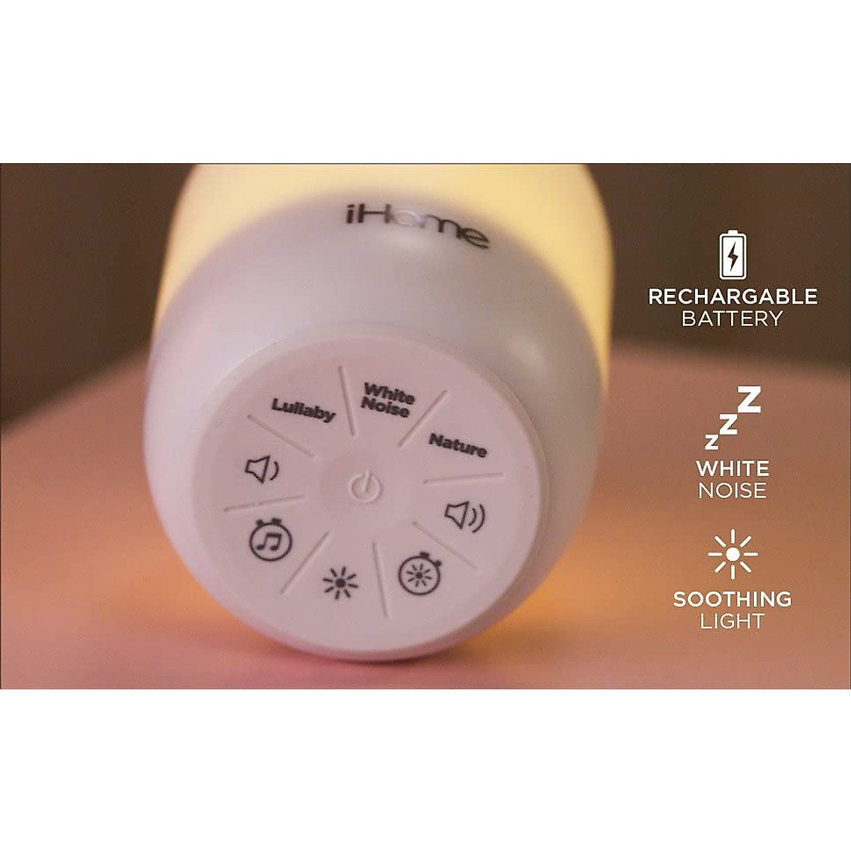 iHome Night Light with Sound Machine for Baby, Portable White Noise Machine with Sleep Sounds and Lullabies for Kids to Sleep, Ideal for Baby Shower Gifts