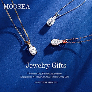MOOSEA 1.5ct Round and Oval Moissanite Necklace for Women, D Color VVS1 Clarity Lab Created Diamond Necklace 18K White Gold Vermeil 4 Prong Moissanite Pendant Necklace for Women Wife Jewelry Gifts