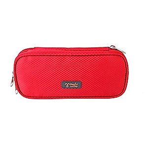 Large Capacity Double Zipper Pencil Case Bag Pen Pouch (Red, Red)