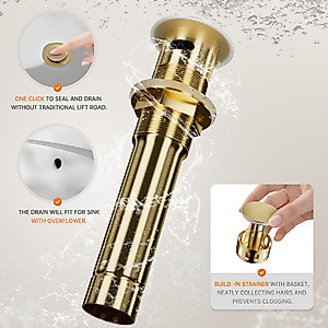 Brushed Gold 4 Inch 2 Handle Centerset Lead-Free Bathroom Faucet, Swivel Spout with Copper Pop Up Drain and 2 Water Supply Lines, BF015-1-BG