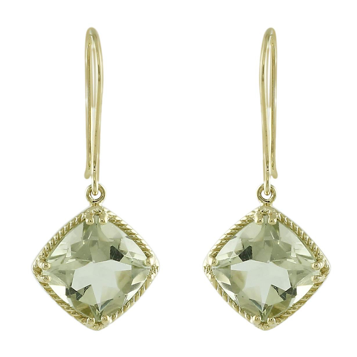 Carillon Stunning Green Amethyst Natural Gemstone Cushion Shape Drop Dangle Engagement Earrings 925 Sterling Silver Jewelry | Yellow Gold Plated