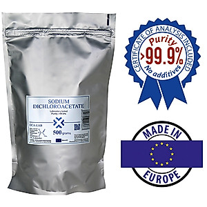 DCA - Sodium Dichloroacetate 500g Bulk Powder, Purity >99.9%, Made in Europe, by DCA-LAB, Certificate of Analysis Included, Tested in a Certified Laboratory, Buy Directly from Manufacturer, 1.7lbs
