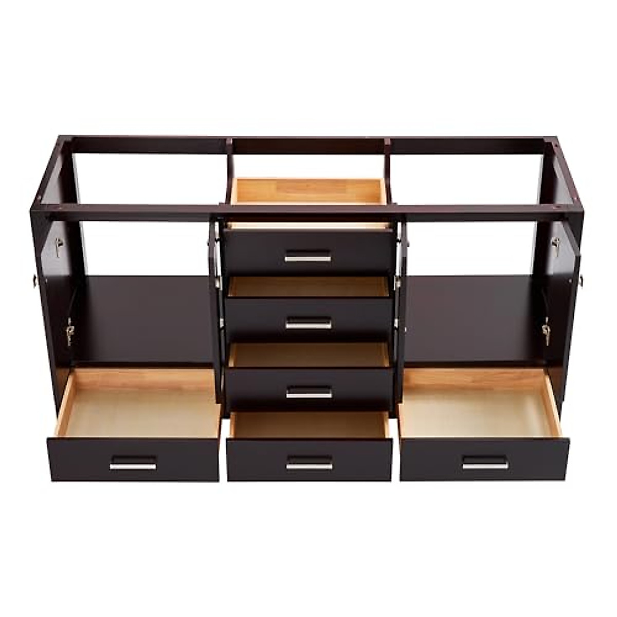 ARIEL Bath Vanity Base Cabinet 66" Inch in Espresso, Dual Sink Configuration, 4 Soft Closing Doors, 6 Full Extension Dovetail Drawers, Brushed Nickel