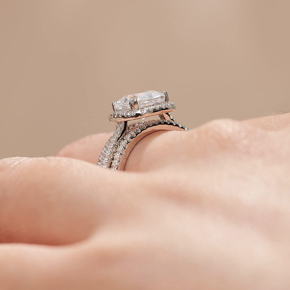 Blongme 2.66CT Wedding Engagement Rings Set for Women 925 Sterling Silver Cushion Halo CZ Wedding Bands Promise Bridal Ring Enhancer for her Size 8