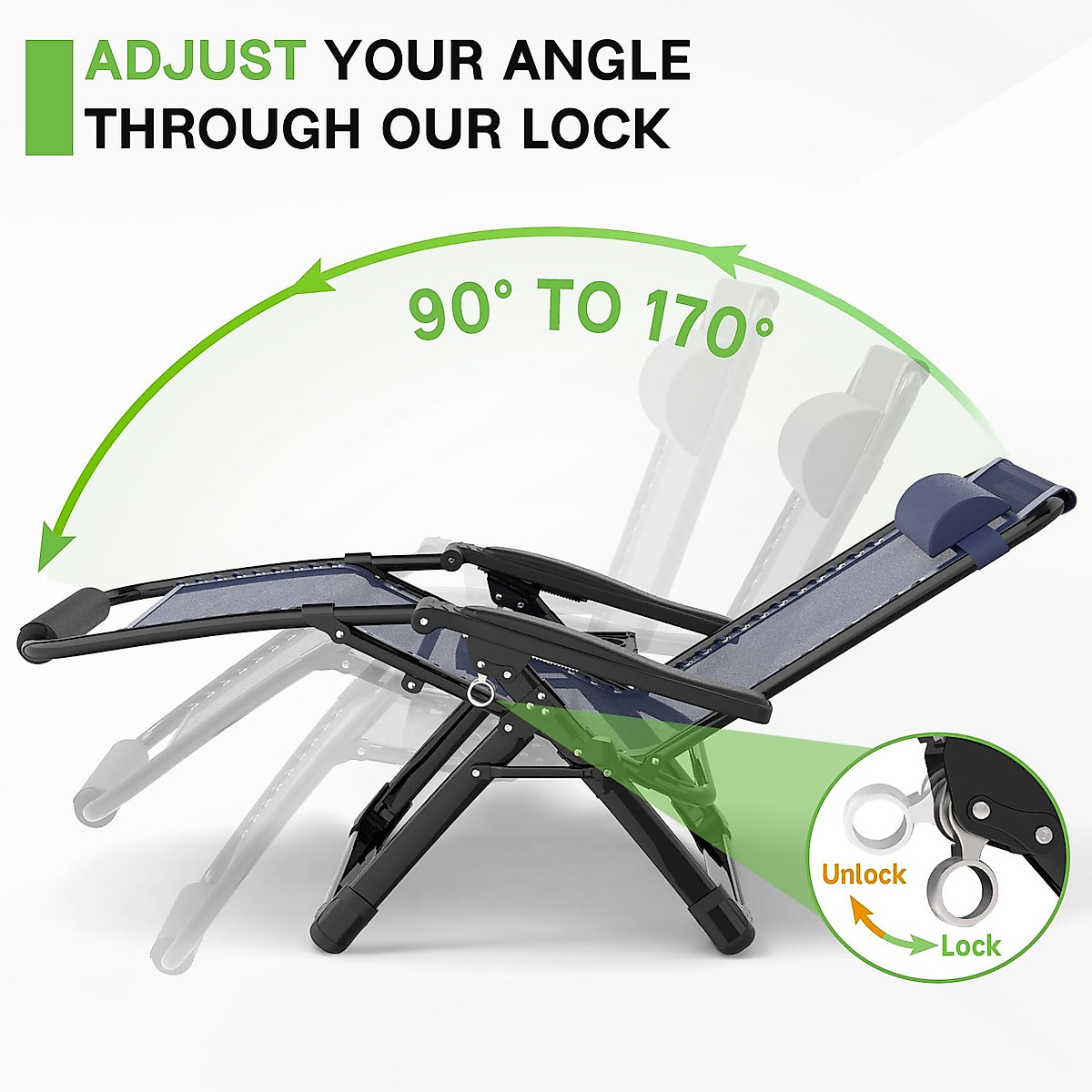 ZENPETIO 29In XL Zero Gravity Chair w/Cushion, Zero Gravity Recliner Lounge Chair for Indoor and Outdoor, Reclining Camping Chair for Lawn, Anti Gravity Chair with Cup Holder and Footrest, 440LBS