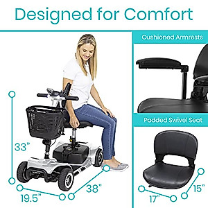 Vive 4 Wheel Mobility Scooter - Electric Powered Wheelchair Device - Compact Heavy Duty Mobile for Travel, Adults, Elderly - Long Range Power Extended Battery with Charger and Basket Included