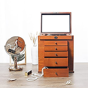 Homde Large Wooden Jewelry Box/Cabinet/Armoire with Lock for Women Girls Ring Necklace (Large)