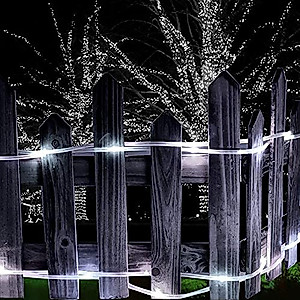SUNSEATON Solar Rope Lights,100 LEDs 33ft/10M, 8 Modes Waterproof Solar String Copper Wire Light, Outdoor Rope Lights for Garden Yard Path Fence Tree Wedding Party Decorative (33ft/10M, White)