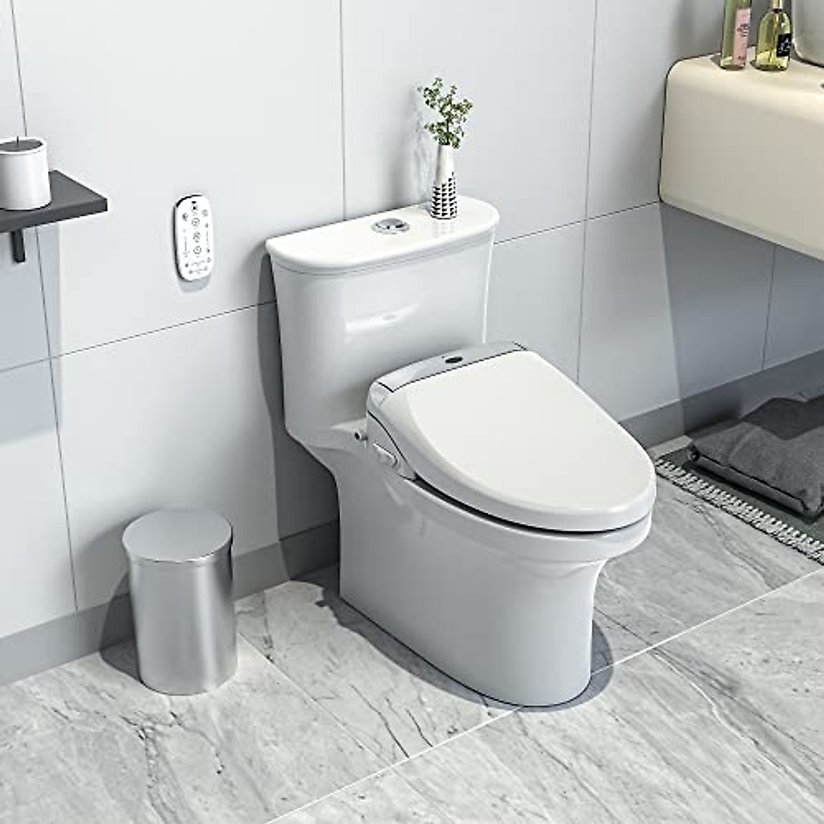 LEIVI Smart Bidet Toilet Seat with Wireless Remote and Side Panel, Multiple Spray Modes, Adjustable Heated Seat, Warm Water and Air Dryer, Auto LED Nightlight, Elongated