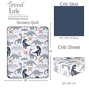 Trend Lab Prehistoric Dinos 3 Piece Crib Bedding Set, Can Be Used As A Blanket Or A Playmat for Tummy Time, Includes Quilt, Fitted Crib Sheet and Skirt