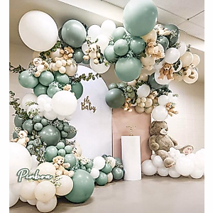 Sage Green White Balloon Garland Double Stuffed Dusty Green Balloons Pearl White Sand Olive Green Balloon Arch Kit Avocado Green Balloon For Neutral Baby Shower Bridal Shower Birthday Party Decoration