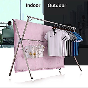RELIANCER Free Installed Clothes Drying Rack Stainless Steel Foldable Rack Hanger Space Saving Retractable 43.3-59 inch Clothes Rack Adjustable Clothes Hanger Rolling Rack with 4 Casters & 10 Hooks