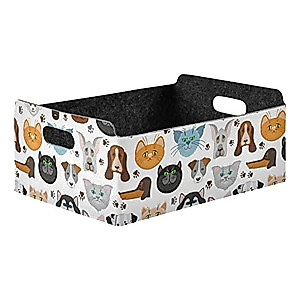 CaTaKu Foldable Storage Basket Pets Dog Cat Paws Collapsible Felt Storage Bins with Handle Drawer Organizer Bin Cube Shelf Box for Organizing Closet Clothes Office Books Bedroom