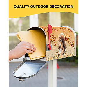 Fall Squirrels Magnetic Mailbox Covers Standard Size 18x21 Inch, Maple Leaves Autumn Mailbox Wraps Mailbox Post Cover Seasonal Fall Thanksgiving Holiday Mailbox Decor for Outside Garden Yard