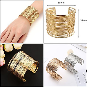 MOZAKA 6Pcs Wide Cuff Bangle Bracelet Set for Women Open Thin Thread Wire Smooth Grooved Armband Bracelets Adjustable Wrist Jewelry Set(Gold)