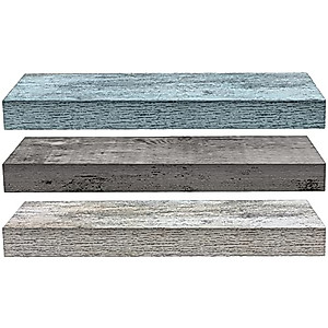 Sorbus Floating Shelves for Wall - 3 Pack Coastal Beach Wall Decor for Bedroom, Bathroom, Living Room, Office, Home & Kitchen - White/Grey/Blue Rustic Wood Hanging Wall Shelf for Books, Frames, Trophy