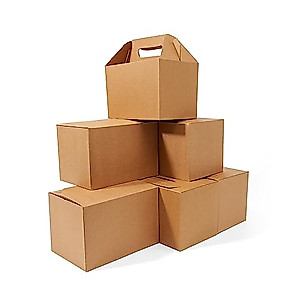 Happyhiram 10-Pack Large Gable Boxes Brown - 9x6x6 Inch Sturdy Kraft Paper Containers for Gifts, Box Lunches, Cookies, and Birthday Wedding, Welcome Boxes Easy to Assemble with Handles