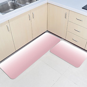 Ombre Kitchen Mats 2 Pieces Non Slip Runner Rug Set Pink and White Gradient Color Print Kitchen Rugs Washable Comfort Standing Floor Mat for Kitchen, Sink, Office, 15.7"x23.6"+15.7"x47.2"