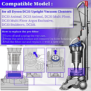HASMX DC33 Post Motor HEPA Exhaust Filter Replacement for Dyson DC33 Upright Vacuum Cleaners, Replaces Part Numbers: 921616-01, 92161601 Round (1-Pack)