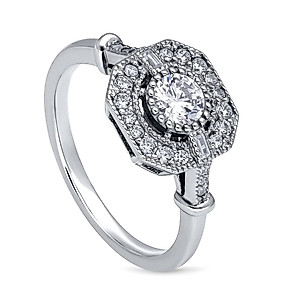 BERRICLE Sterling Silver Art Deco Cubic Zirconia CZ Fashion Ring for Women, Rhodium Plated Size 6