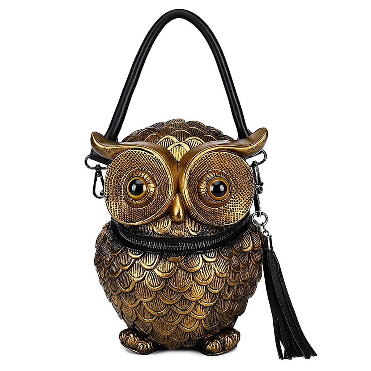 zijingyiran 3D Owl Embossed Shoulder Bag Creative Punk Female Bag Messenger Bag Original Animal Tassel Handbag 2021 New (Golden)
