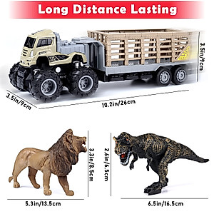 Dinosaur Truck Carrier Playset Toys Dinosaur Toys for Kids 3-5 5-7 Friction Powered Dinosaur Transport Car with 4 Dinosaurs and 4 Wildlife Animals Figures