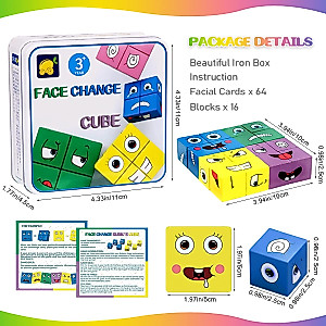 Wooden Expressions Matching Block Puzzles Building Game,Face-Changing Magic Cube,Logical Educational Training Toys,Educational Montessori Toys for Ages 3 Years and Up Kids