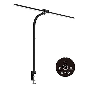 Brightown 12-Pack LED Desk Lamp for Office Home, 24W Double Head Architect Desk Lamp with Clamp, Remote Control, Hand Sweep Switch, Stepless Lighting, Flexible Gooseneck Dimming Table Light