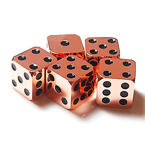 5Pcs D6 16mm Metal Alloy Custom & Unique Six-Sided Dice - 3 Types Highly Polished Premium Edition (Silver Body with Deep Blue pips)