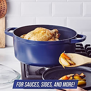Blue Diamond Cookware Diamond Infused Ceramic Nonstick, 5.5QT Dutch Oven with Glass Lid, Lightweight Design, PFAS-Free, Dishwasher Safe, Blue