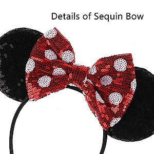 JIAHANG Polka Dot Mic Mouse Ear Headband Sequin Bow Costume Headwear Amusement Park Headpiece for Women Girls