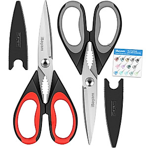 Kitchen Shears, iBayam Kitchen Scissors Heavy Duty Meat Scissors Poultry Shears, Dishwasher Safe Food Cooking Scissors All Purpose Stainless Steel Utility Scissors, 2-Pack (Black Red, Black Gray)