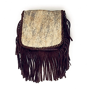 Western Genuine Tooled Leather Cowhide Fur Fringe Women's Crossbody Chian Bag/Purse (Beige)