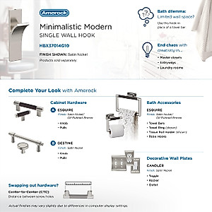 Amerock HBX37014G10 | Apex Single Prong Decorative Wall Hook | Satin Nickel Hook for Coats, Hats, Backpacks, Bags | Hooks for Bathroom, Bedroom, Closet, Entryway, Laundry Room, Office