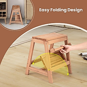 Giantex Folding Step Stool, Wooden 2-Step Stool for Kids & Adults, Holds up to 550Lbs, Portable Plant Stand, Multipurpose Storage Shelf, Stepping Stool for Kitchen Living Room (15.5" Wx20 Dx17.5 H)