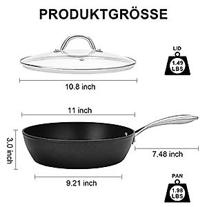 COOKER KING Nonstick Fry Pan With Lid, 11inch Deep Frying Pans Nonstick, Non-Toxic PFOA & PFOS Free, Stay-Cool Handle | Induction Compatible