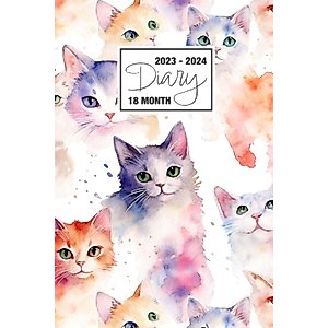 2023 - 2024: 18 Month Diary A5 Week to View on 2 Pages Weekly Journal Agenda WO2P Planner Jul 23 to Dec 24 Horizontal With Moon Phases, UK & US ... Kitten Diary Feline Pattern for Cat Lovers