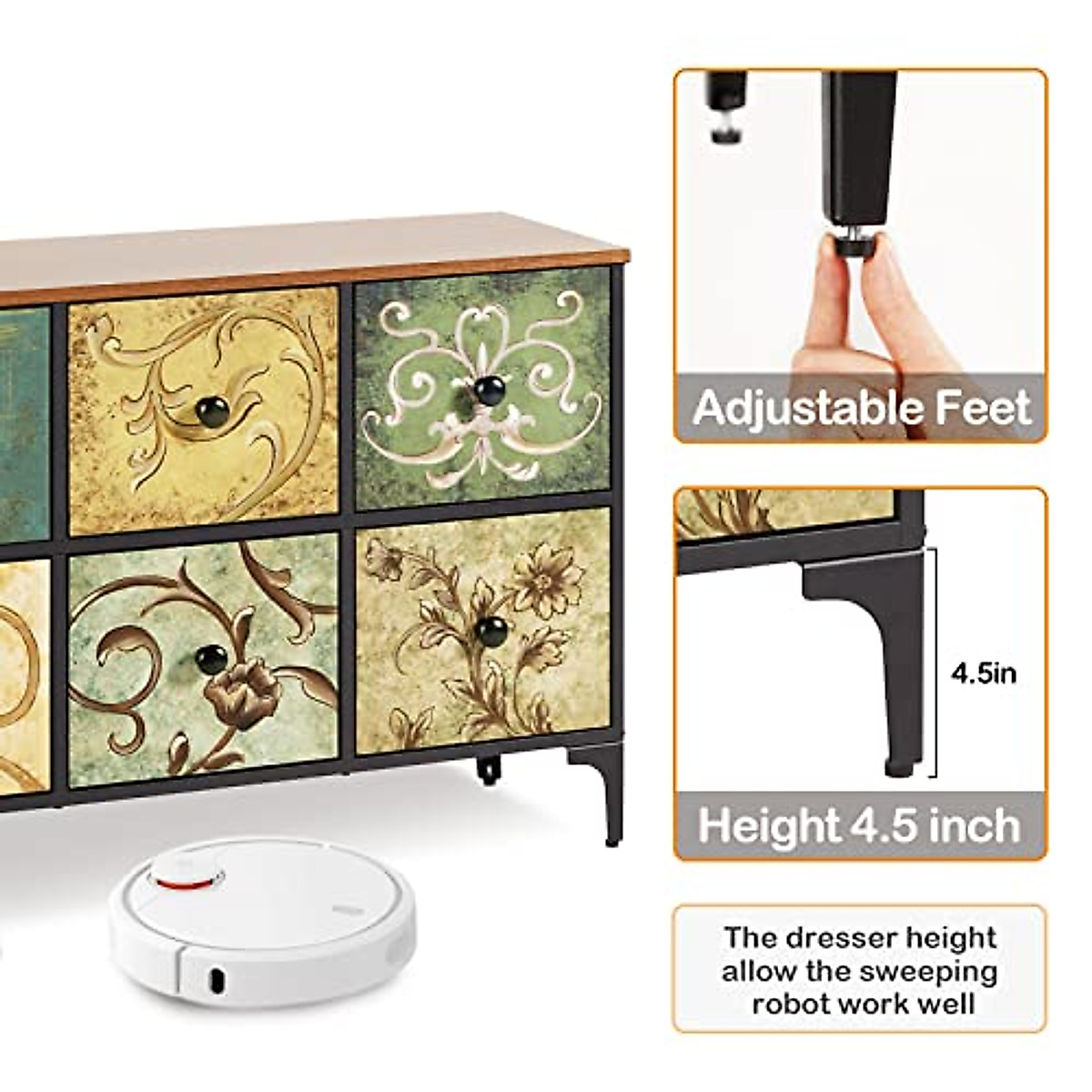 AOPSEN 6 Drawer Dresser for Bedroom, TV Stands with Chest Drawers, Wide Fabric Storage Drawer Unit for Living Room, Hallway, Kids, Nursery, Sturdy Steel Frame, Wood Top