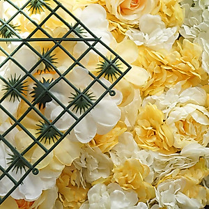 Tableclothsfactory 13 Sq ft. | 4 Panels UV Protected Lifelike Assorted Silk Flower Wall Mats Panel Photo Booth Garden - White | Champagne