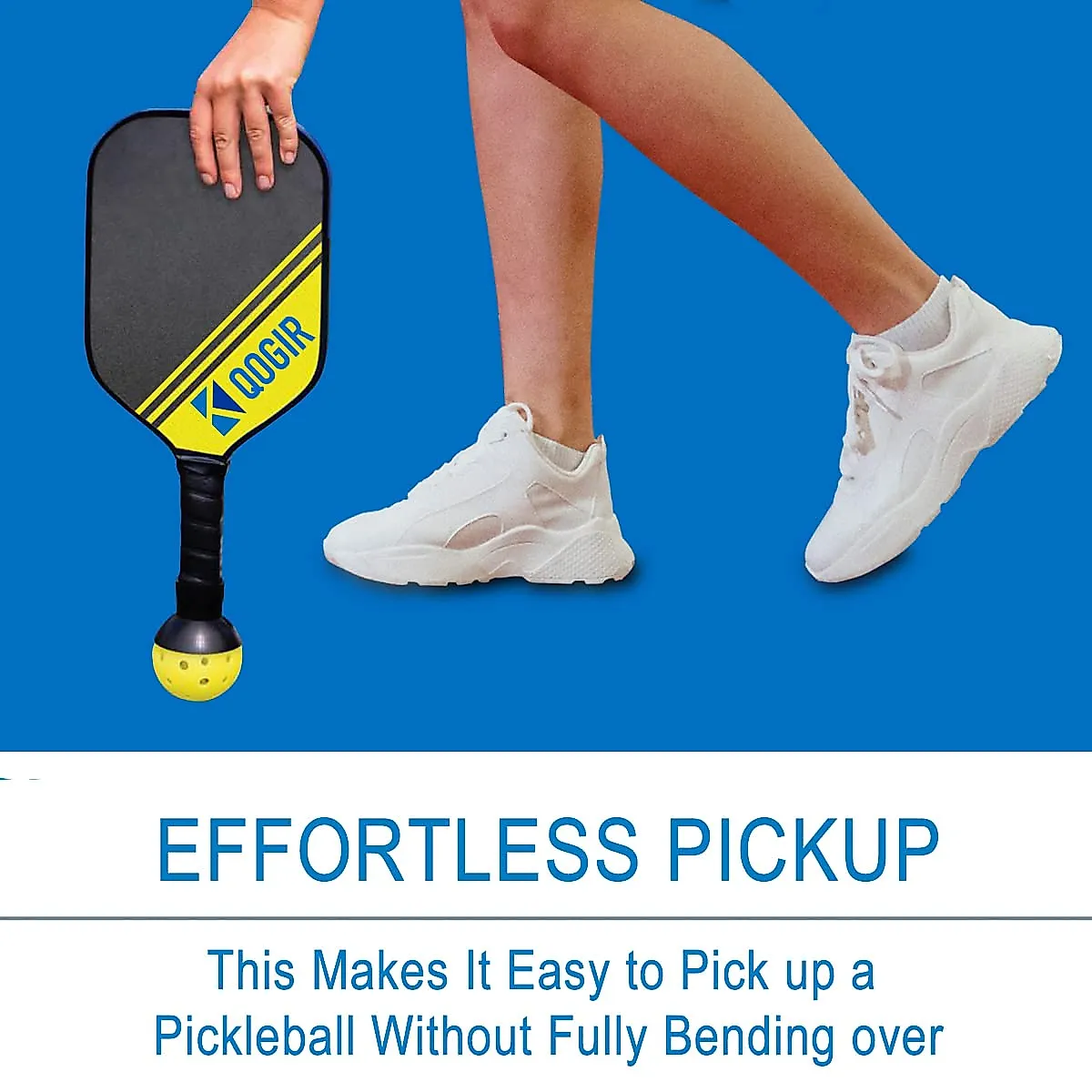 QOGIR Pickleball Ball Retriever: Easy Pickleball Ball Accessory to Pick Up Pickleball Balls Without Bending Over, Attaches to Pickleball Paddle Bottom, Fits Any Pickleball Paddles, Black