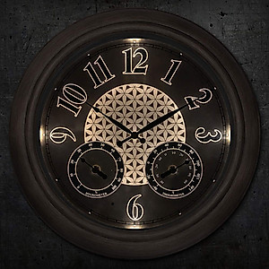 Presentime & Co 18" Farmhouse Outdoor Luminous Clock with Weather Thermometer & Hygrometer, Weather Station, Night Light with Smart Sensor - Grey Oak Finish, Outdoor Lights & Decoration.