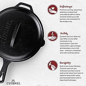 Cast Iron Skillet Set with Lids - 10"+12"-inch Pre-Seasoned Covered Frying Pan Set + Silicone Handle and Lid Holders + Scraper/Cleaner - Use Indoor/Outdoor, Oven, Stovetop, Fire, BBQ Kitchen Cookware