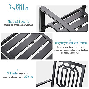 PHI VILLA Metal Outdoor Patio Bistro Set 3 Piece Dining Furniture - Black