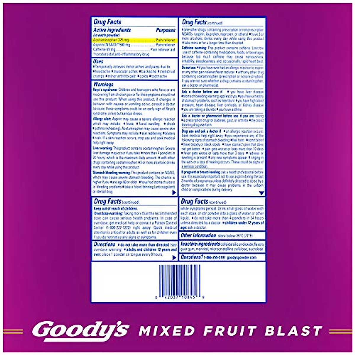 Goody's Extra Strength Headache Powder, Mixed Fruit Blast Flavor Dissolve Packs, 24 Individual Packets, 2 Pack